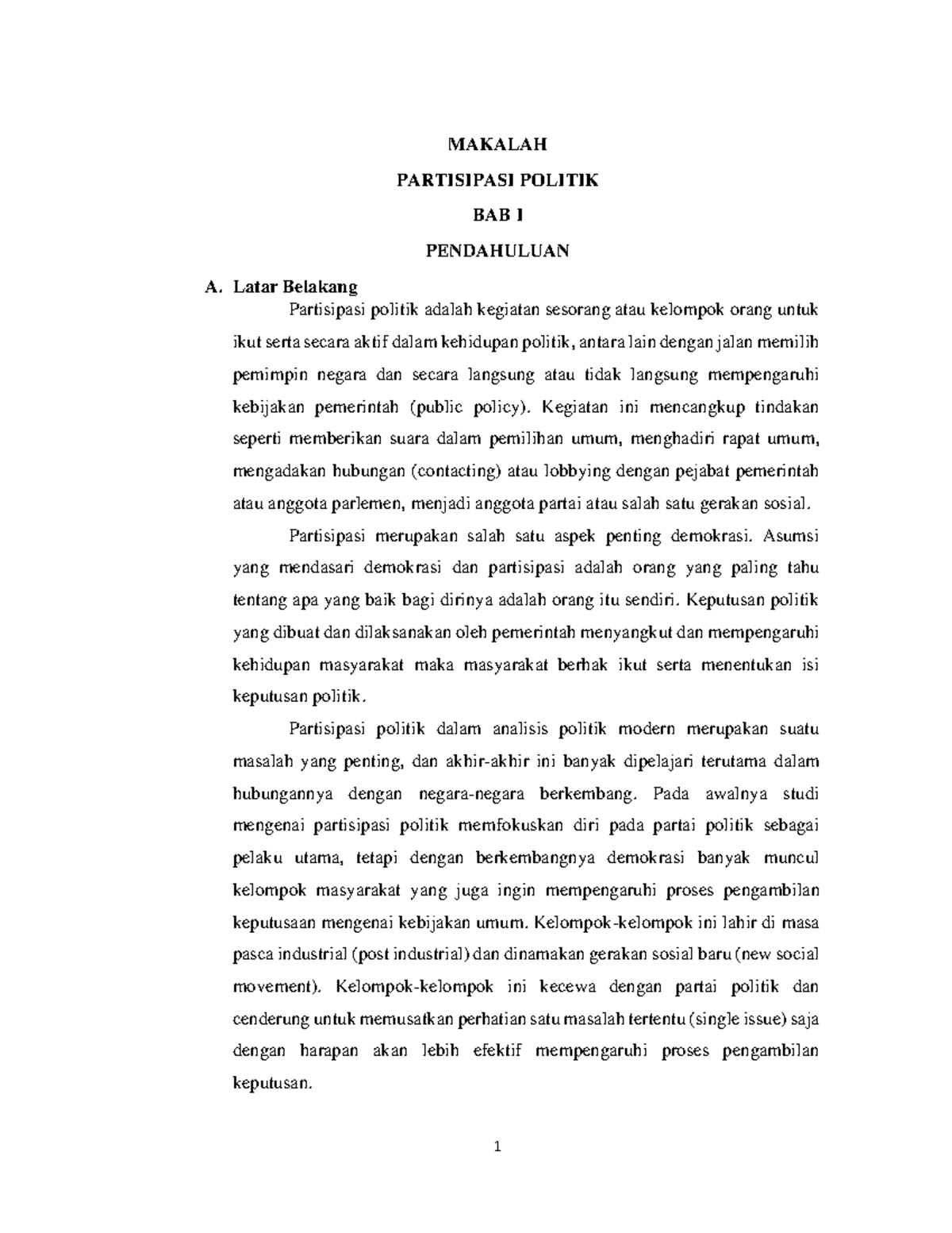 Makalah Partisipasi Politik: Analisis dan Implikasi dalam Demokrasi ...