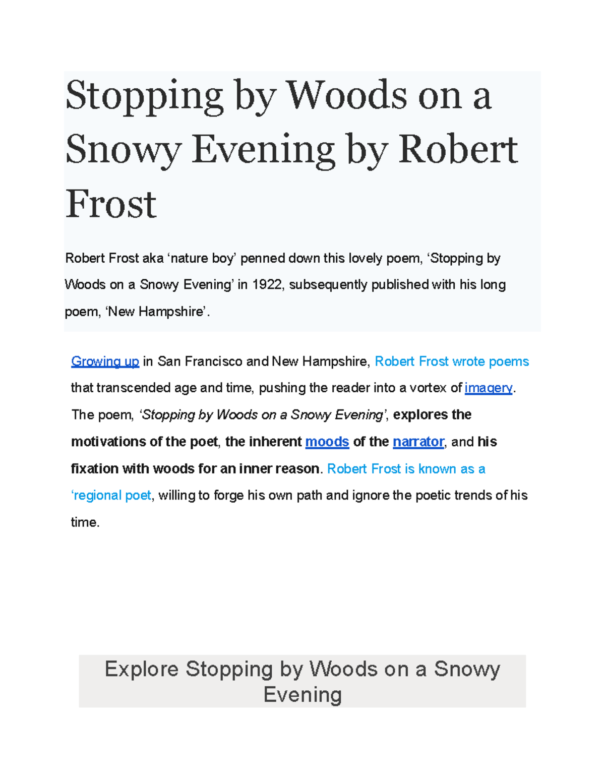 Stopping By Woods On A Snowy Evening By Robert Frost