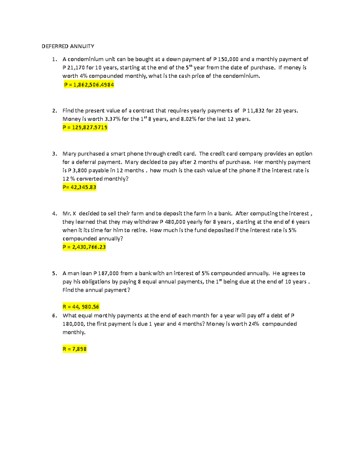 Deferred Annuity Calculations: Detailed Examples and Solutions - Studocu