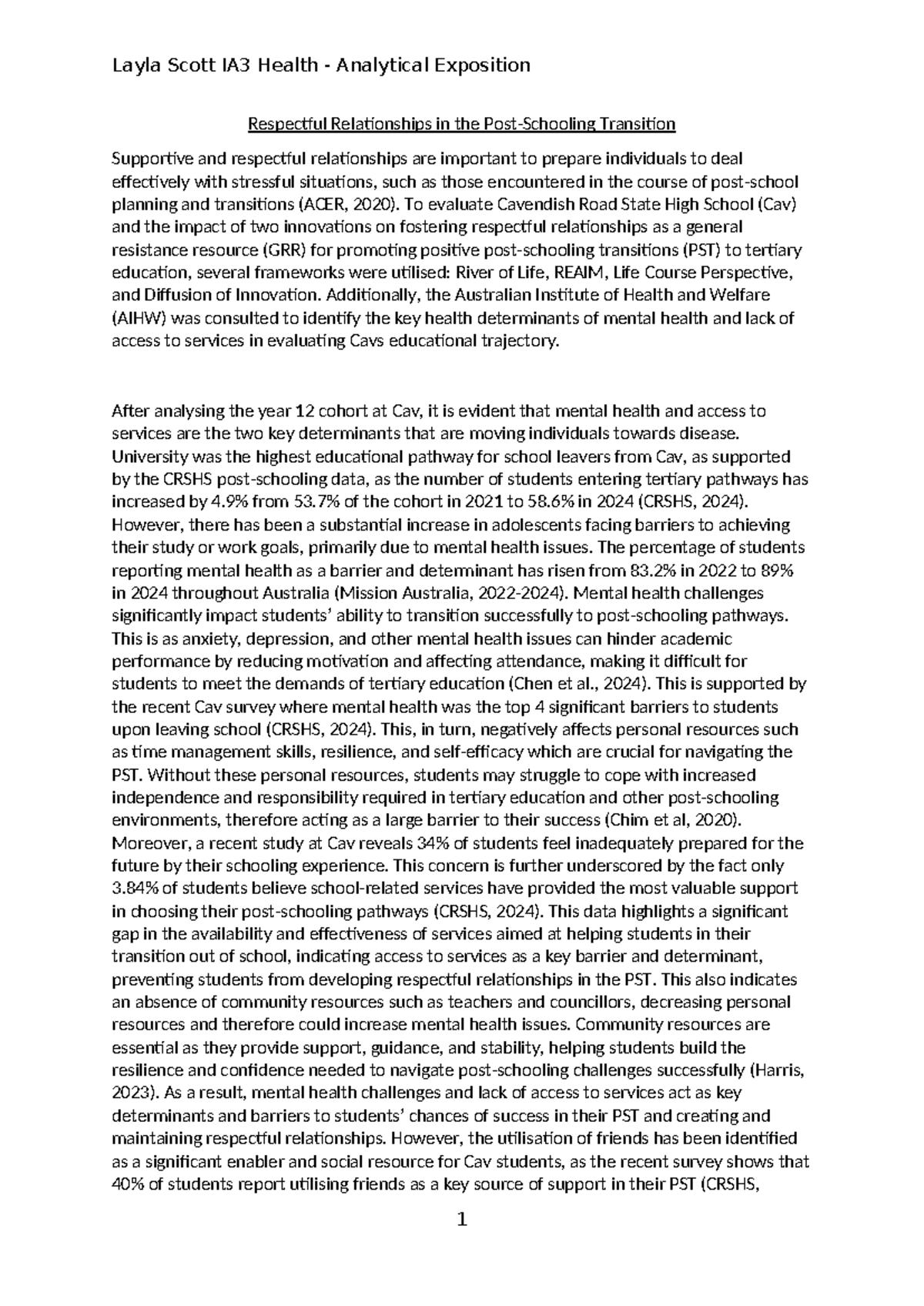 Health - IA3 Respectful Relationships in Post-Schooling Transition ...