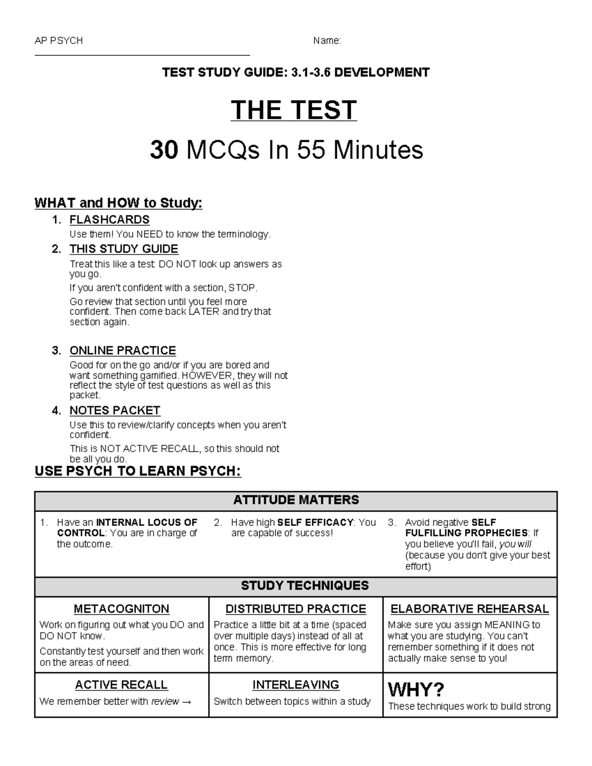 AP PSYCH Test Study Guide: Developmental Psychology MCQs & Techniques ...
