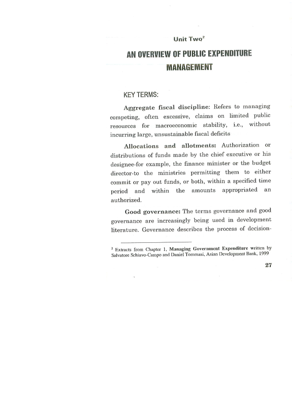 Unit 2: Overview of Public Expenditure Management (PEM) - Studocu