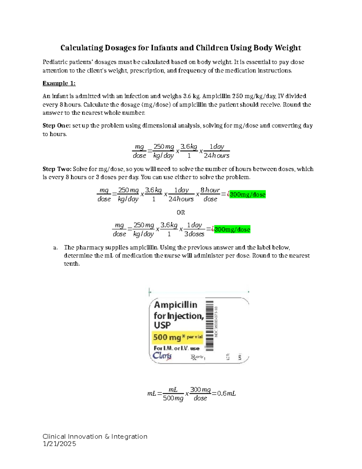 Pediatrics Dosage Calculations Based on Weight: Examples & Practice - Studocu
