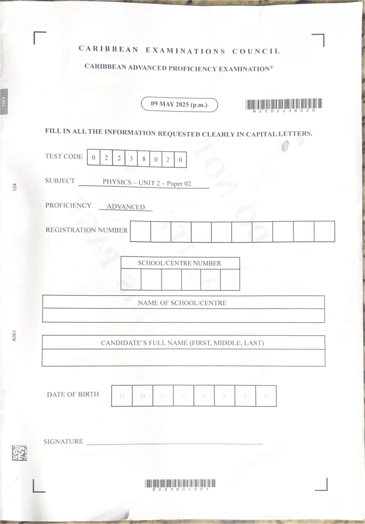 CAPE Physics Unit 2 Paper 02 Past Exam Questions 2025 - Studocu