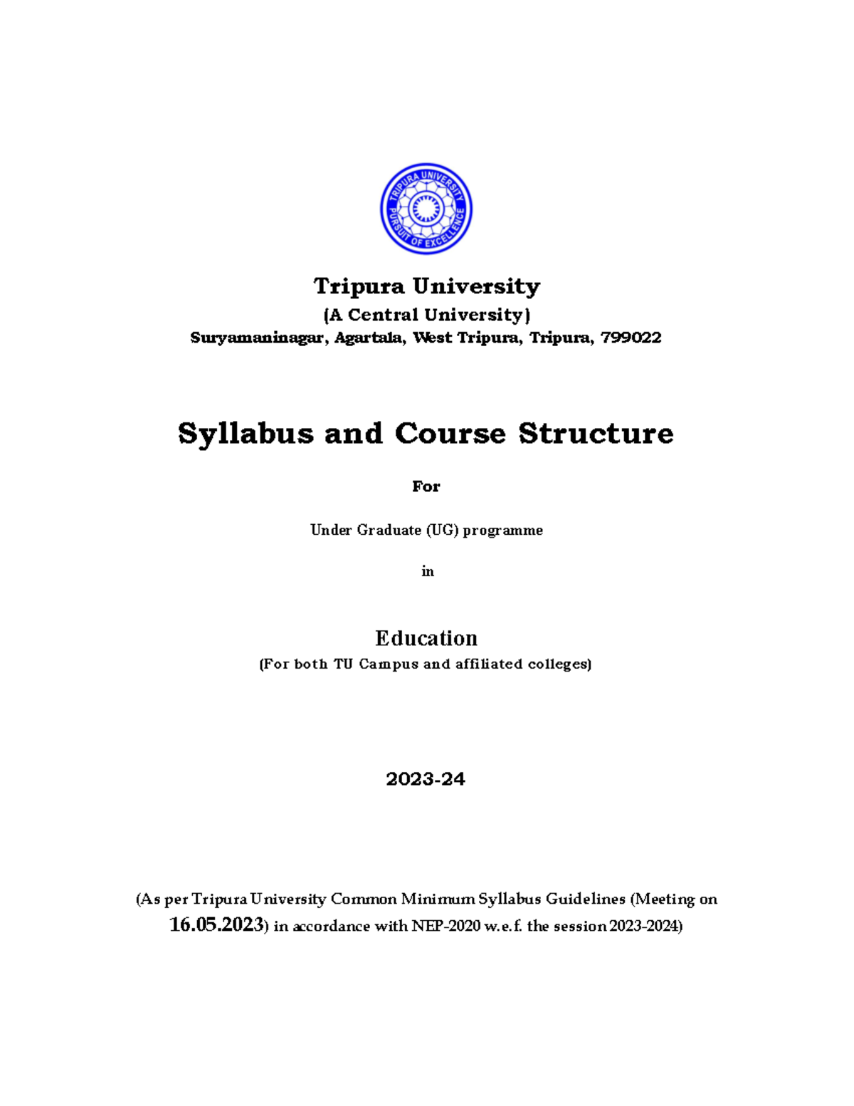 EDU-101 to 104C: Comprehensive Syllabus for Interdisciplinary Education ...