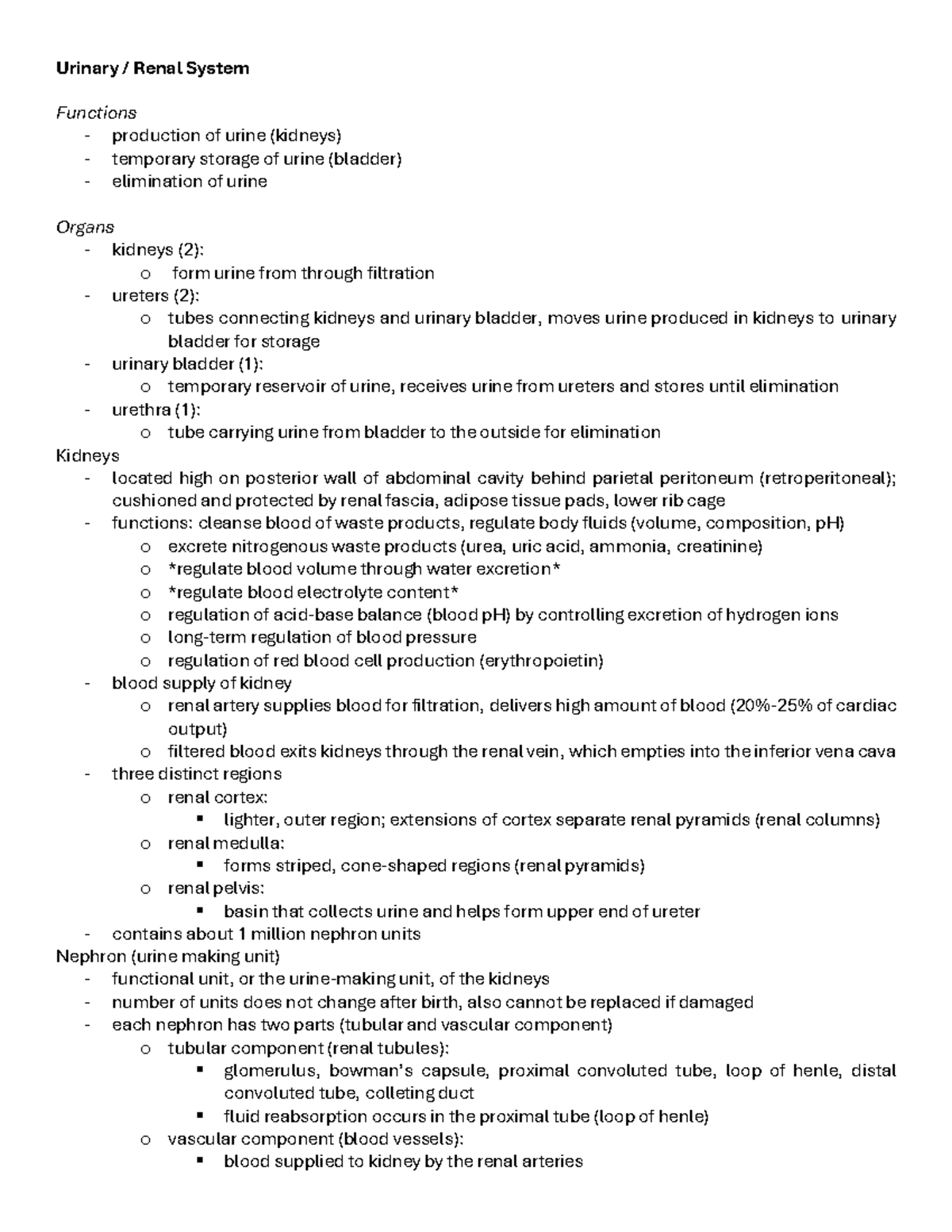 Urinary System Overview: Functions, Organs, and More - Bio 101 - Studocu