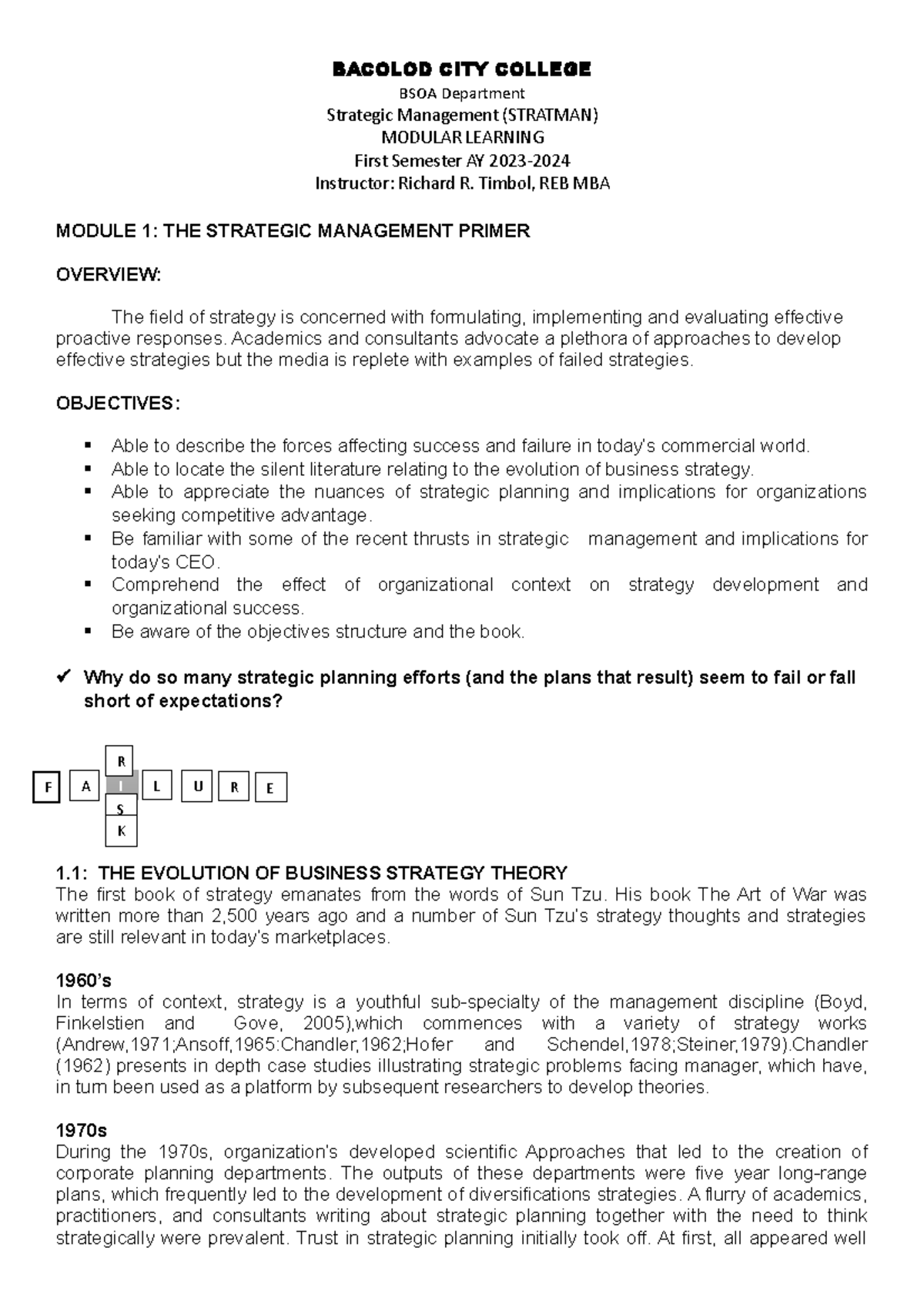 Strategic Management Module 2023-24: Final Overview and Analysis - Studocu