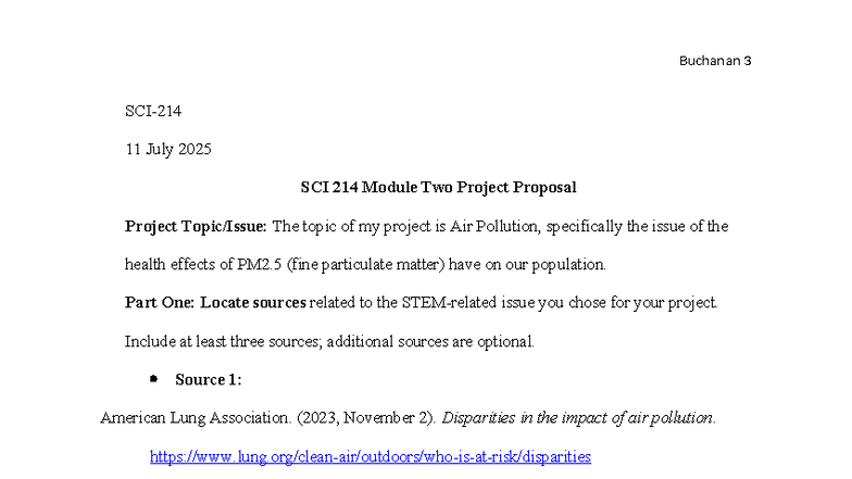 SCI 214 Module Two Project Proposal: Health Effects of PM2.5 - Studocu