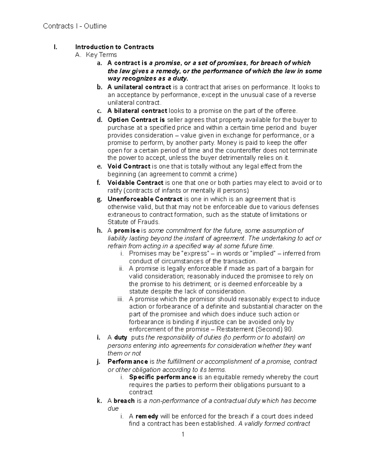 Civil Procedure - Contracts Law Outline for 1L Semester Notes - Studocu