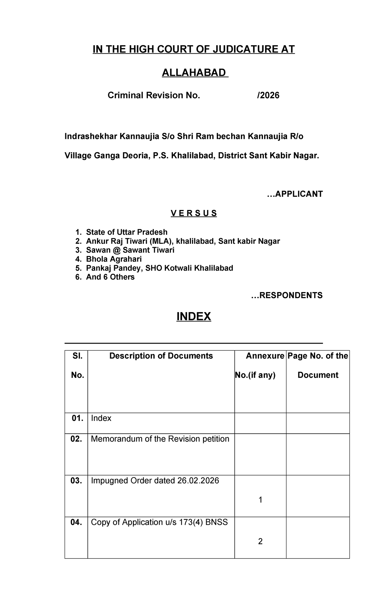 Criminal Revision No. 2026: Indrashekhar Kannaujia vs. State of UP ...