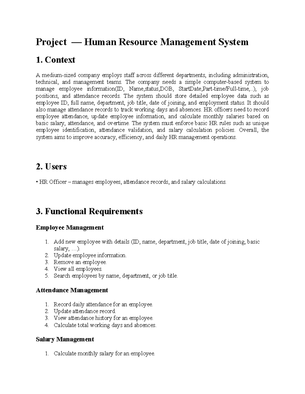Basic Project HRMS (Human Resource Management System) Overview - Studocu