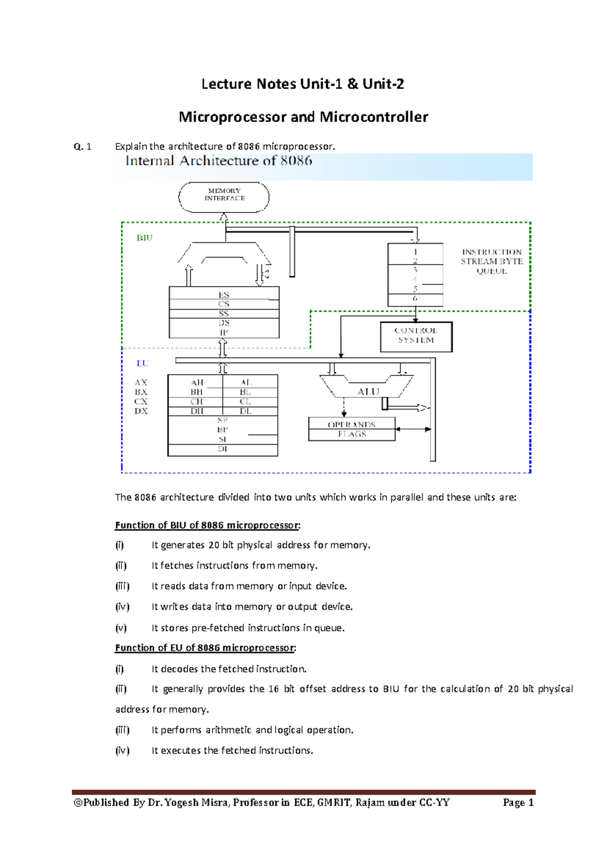 Lecture Notes On 8086 Microprocessor Architecture And Addressing Modes
