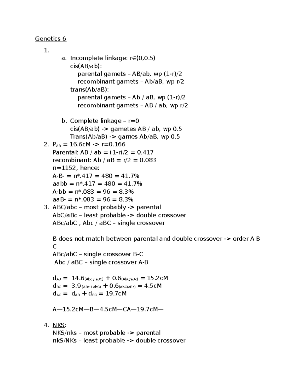 Genetics 6: Incomplete and Complete Linkage Analysis - Studocu
