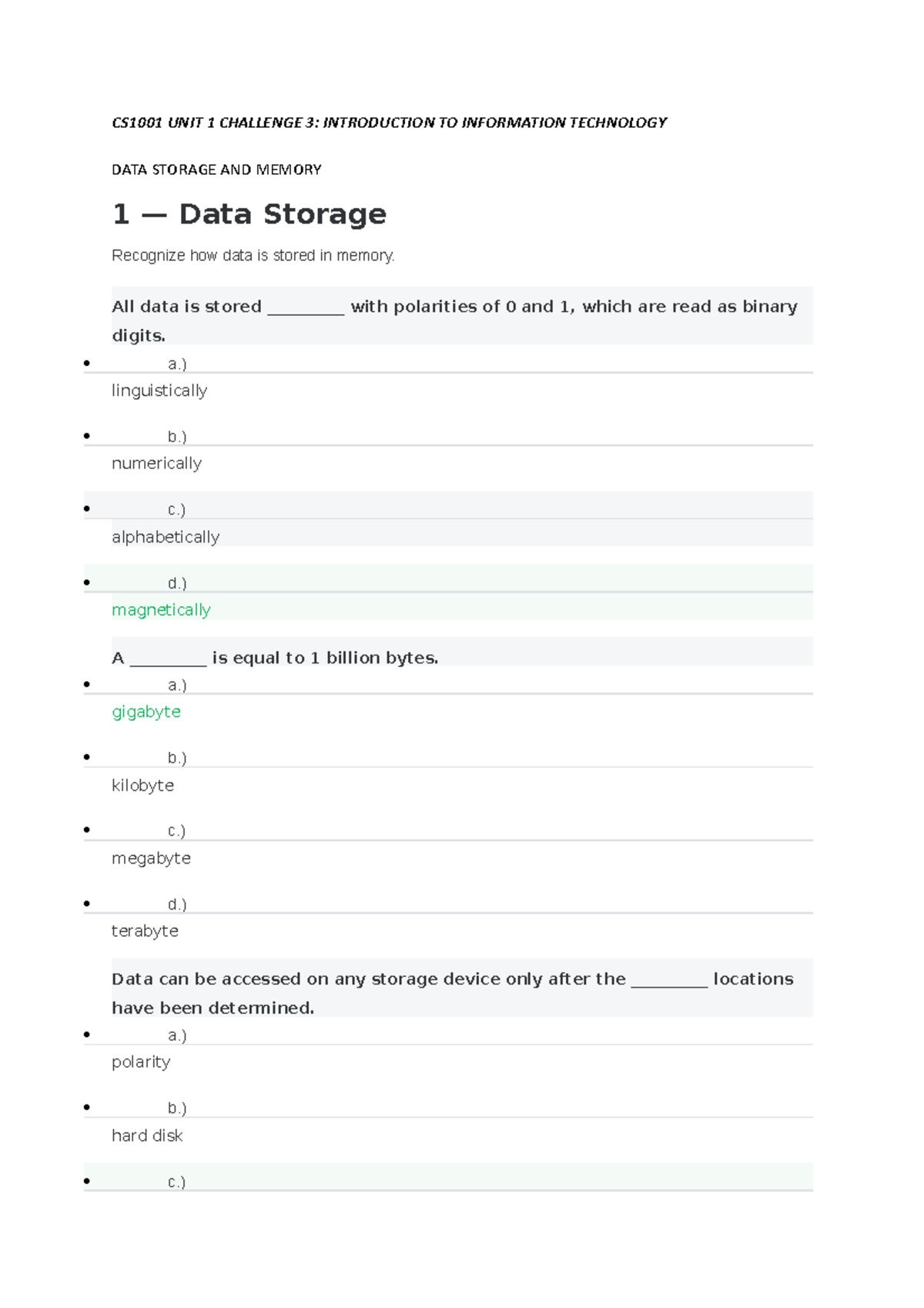 CS1001 UNIT 1 Challenge 3 - CS1001 UNIT 1 CHALLENGE 3: INTRODUCTION TO INFORMATION TECHNOLOGY ...