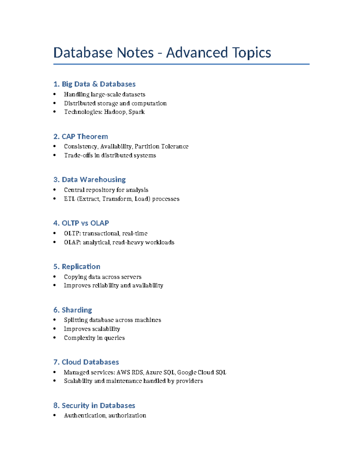 Database Notes: Advanced Topics in Big Data & Distributed Systems 3 ...