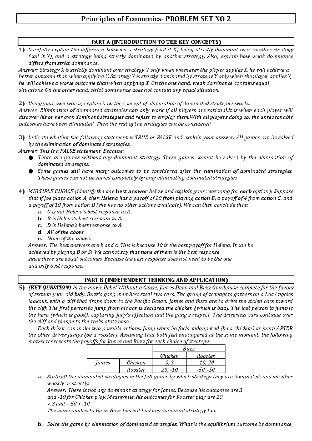Week 2 assignment - Principles of Economics- PROBLEM SET NO 2 PART A (INTRODUCTION TO THE KEY ...