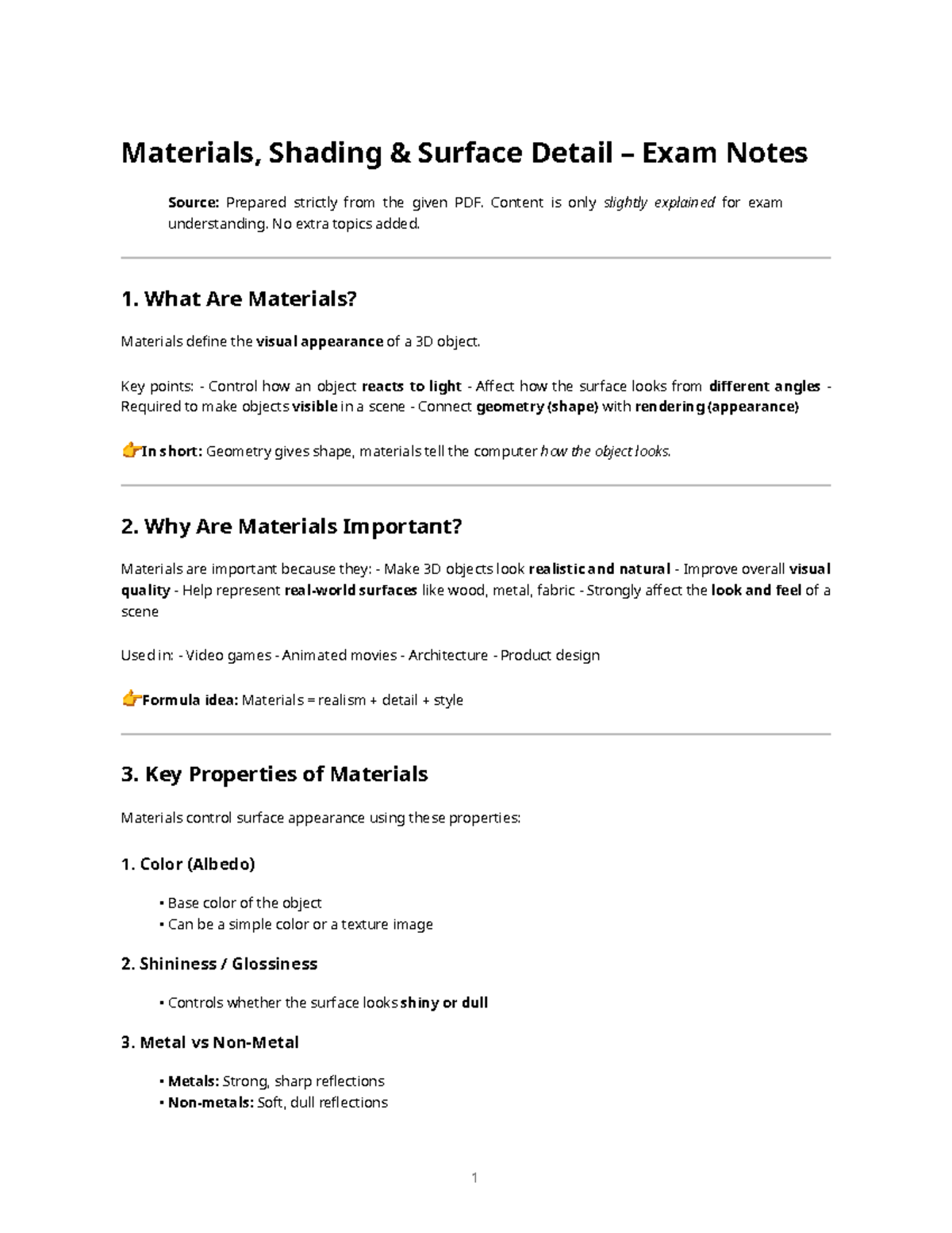 Exam Notes – Materials, Shading & Mapping (Course Code: MS-101) - Studocu