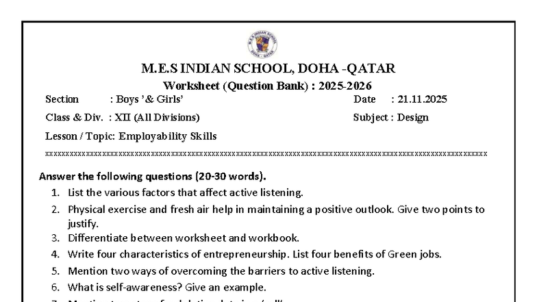 12- Design Employability Skills Question Bank for Class XII - Studocu