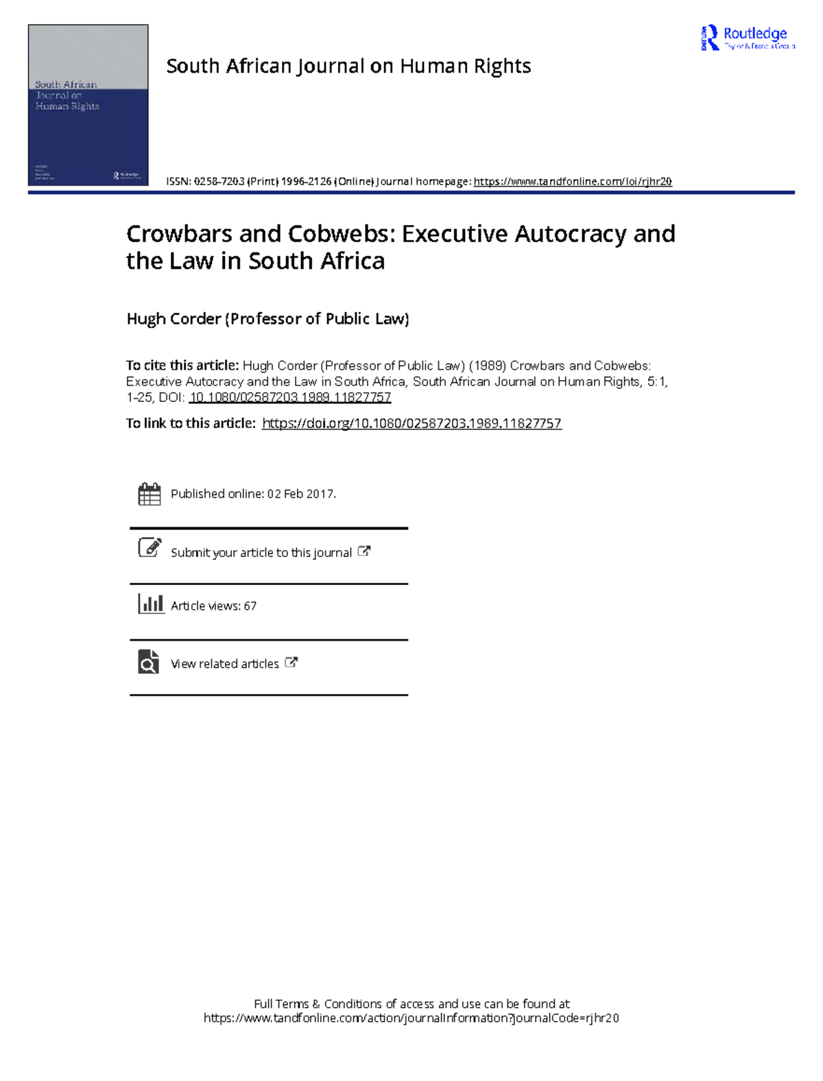 2017 - Crowbars and Cobwebs: Examining Executive Autocracy in SA - Studocu