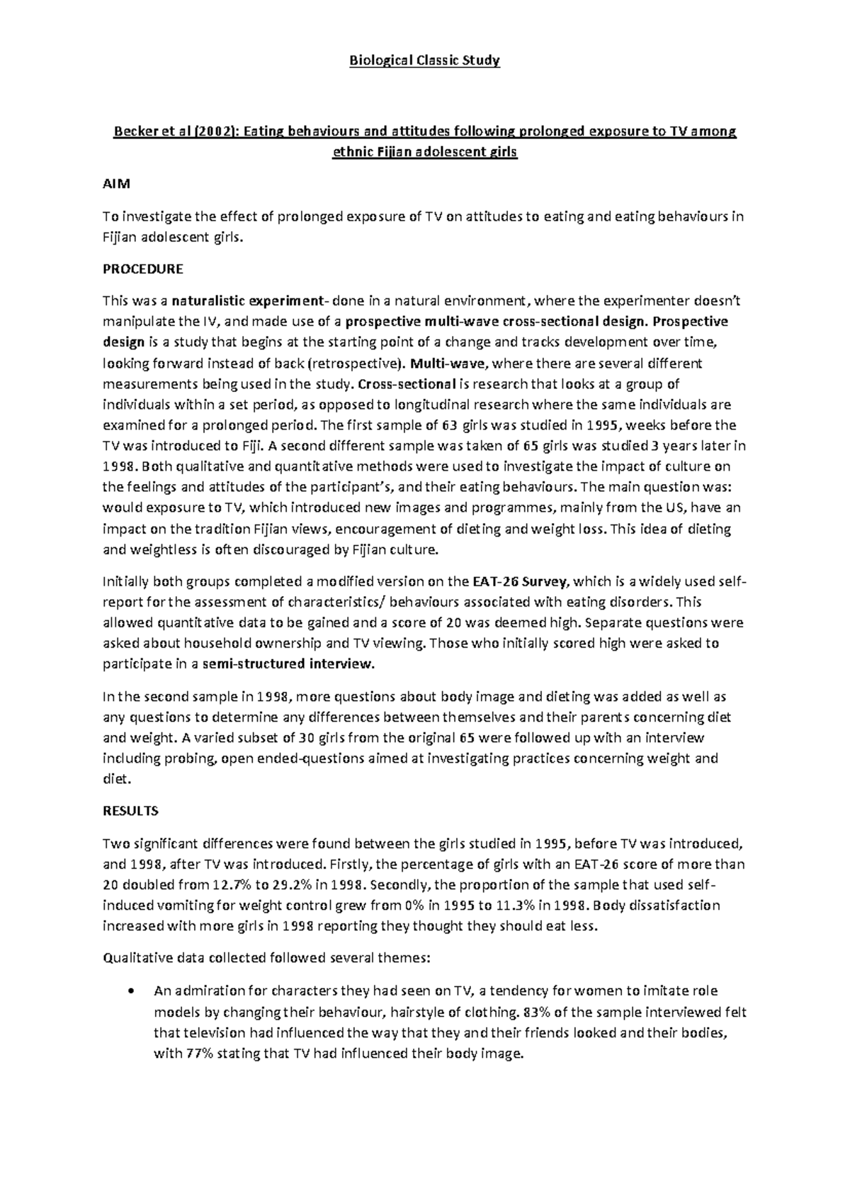 Becker Study - Biological Psychology - Biological Classic Study Becker ...