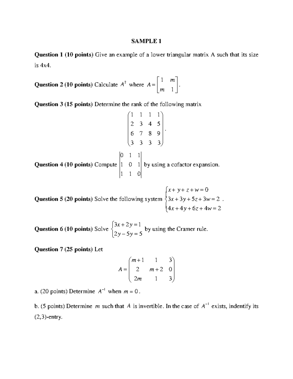 Midterm Exam MATH 1: Lower Triangular Matrices & Systems - Studocu