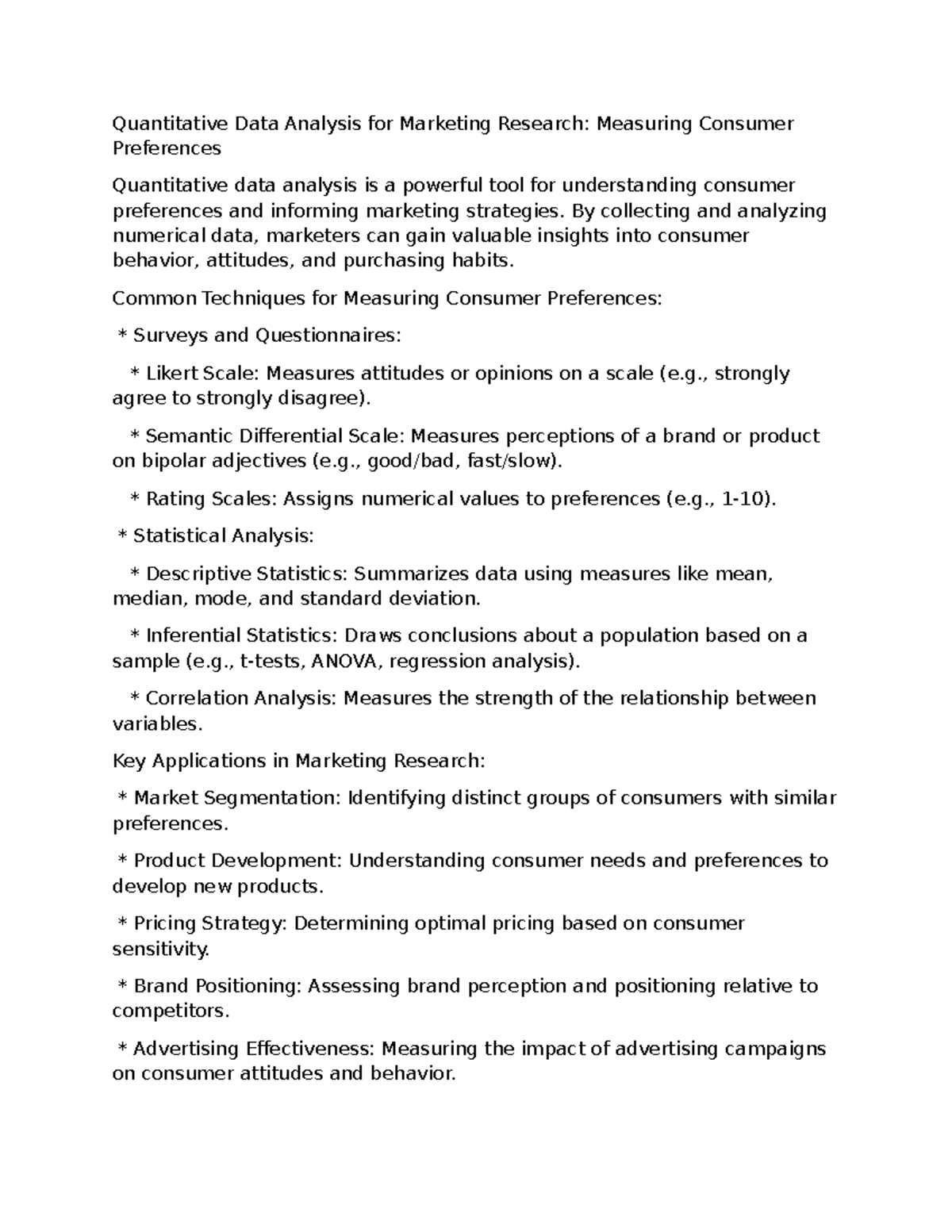 Measuring Consumer Preferences - Quantitative Data Analysis for ...