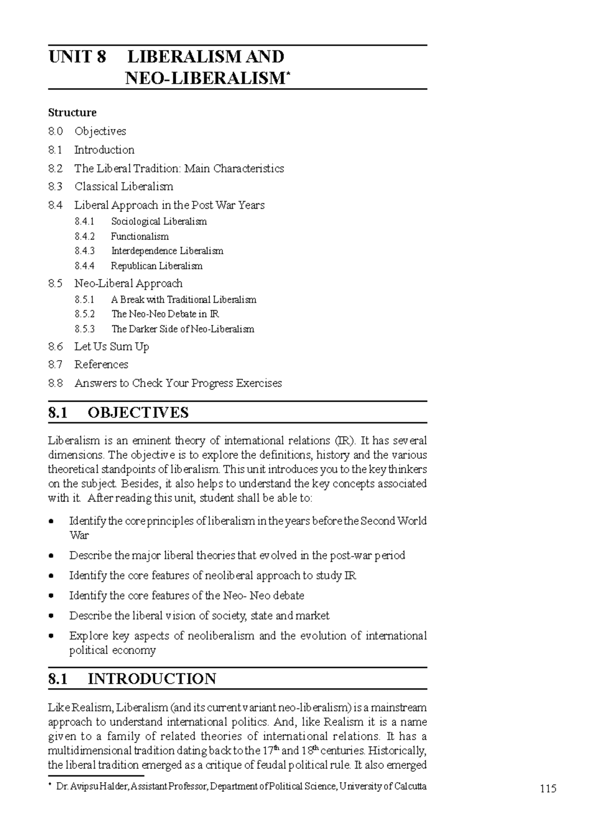 Unit 8: Exploring Liberalism and Neo-Liberalism in International ...