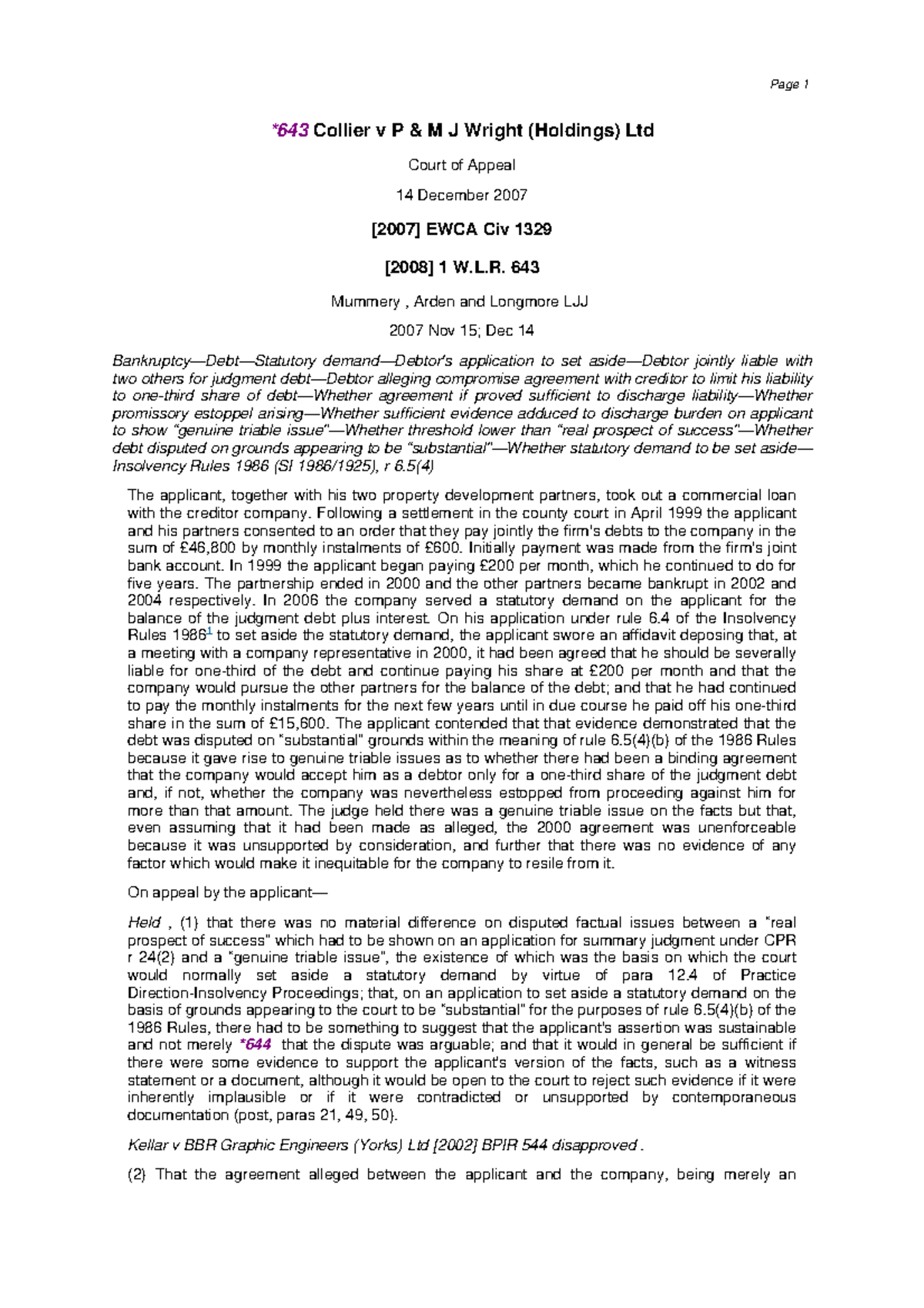 Case Study: Collier v P & M J Wright (Holdings) Ltd - Appeal Analysis ...