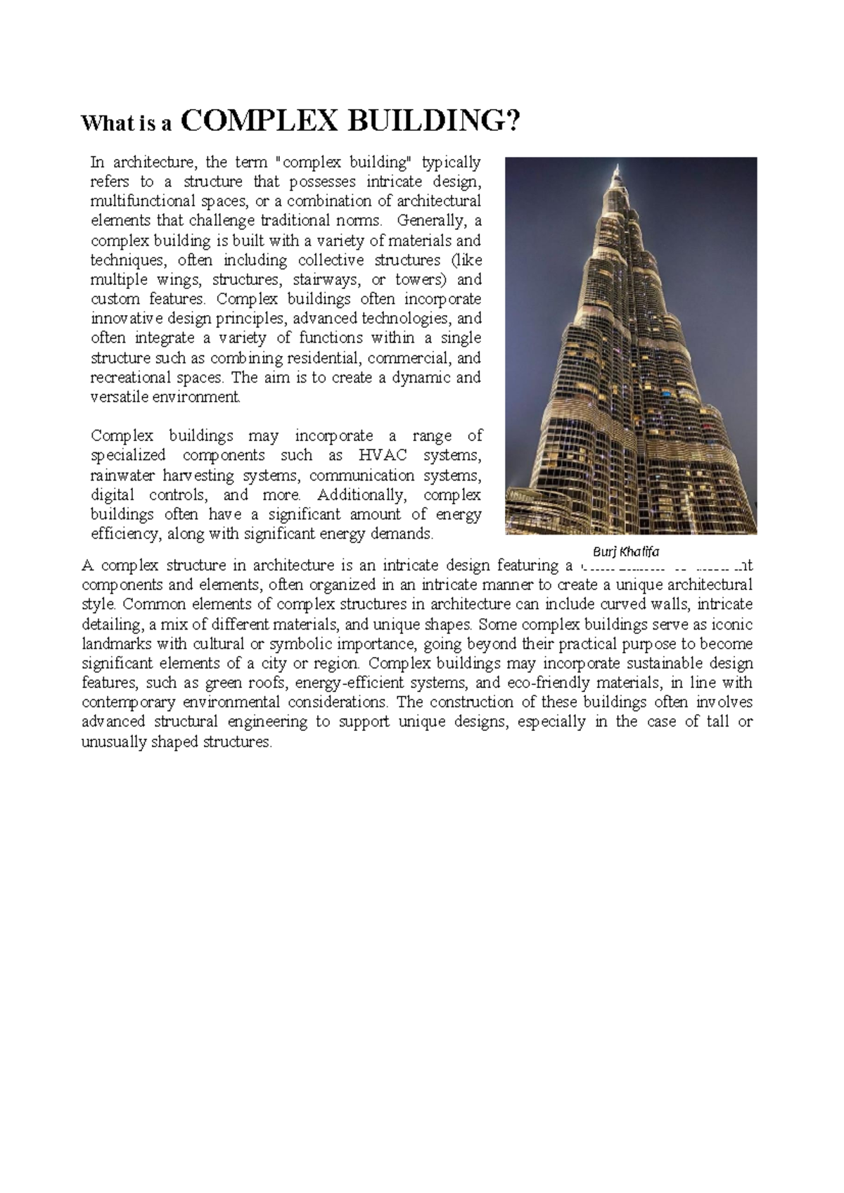 Complex Building Analysis: Characteristics and Historical Context - Studocu