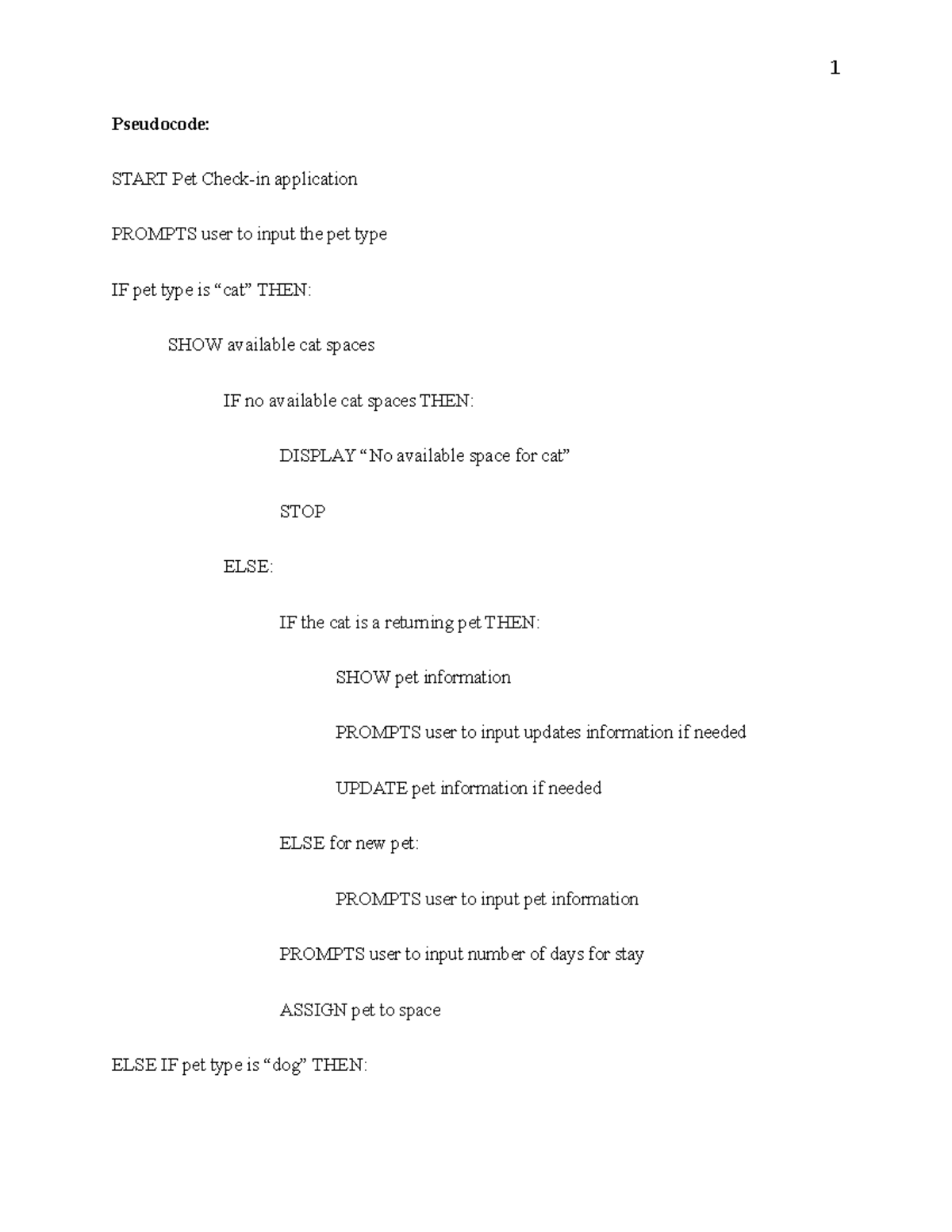 IT 145 M1 Assignment - 1 Pseudocode: START Pet Check-in application ...