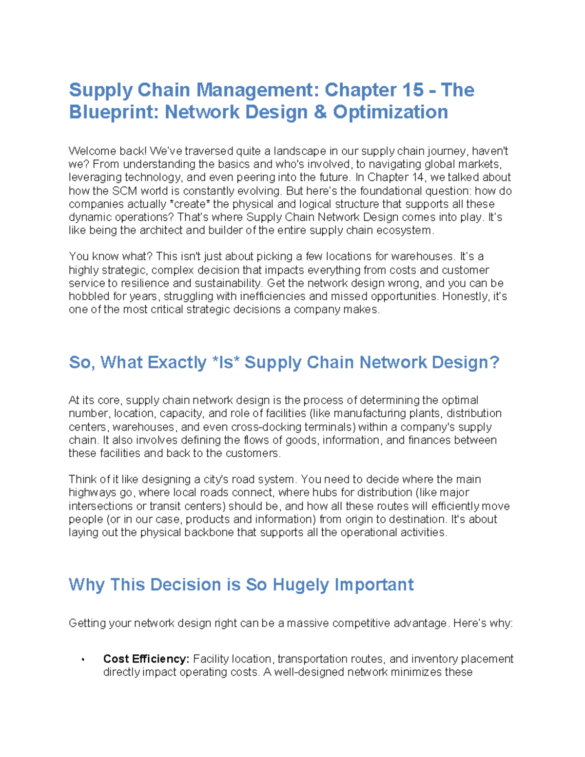 Supply Chain Management: Chapter 15 - Network Design Optimization - Studocu