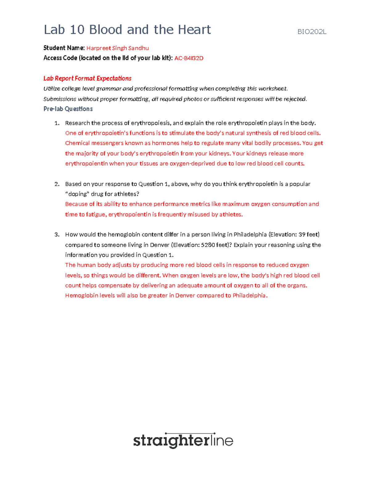 BIO202 Lab 10 - Erythropoiesis & Blood Physiology Analysis - Studocu