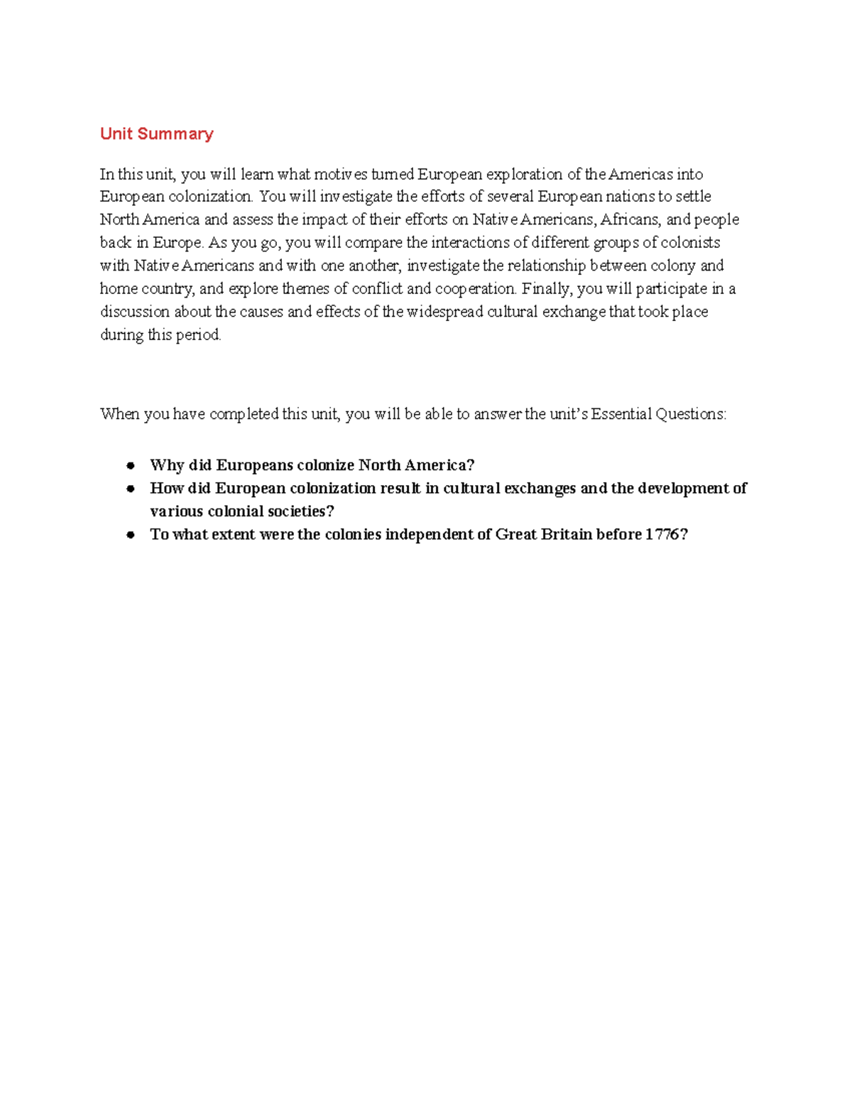 Unit 3 History Complete Notes: European Colonization of the Americas ...