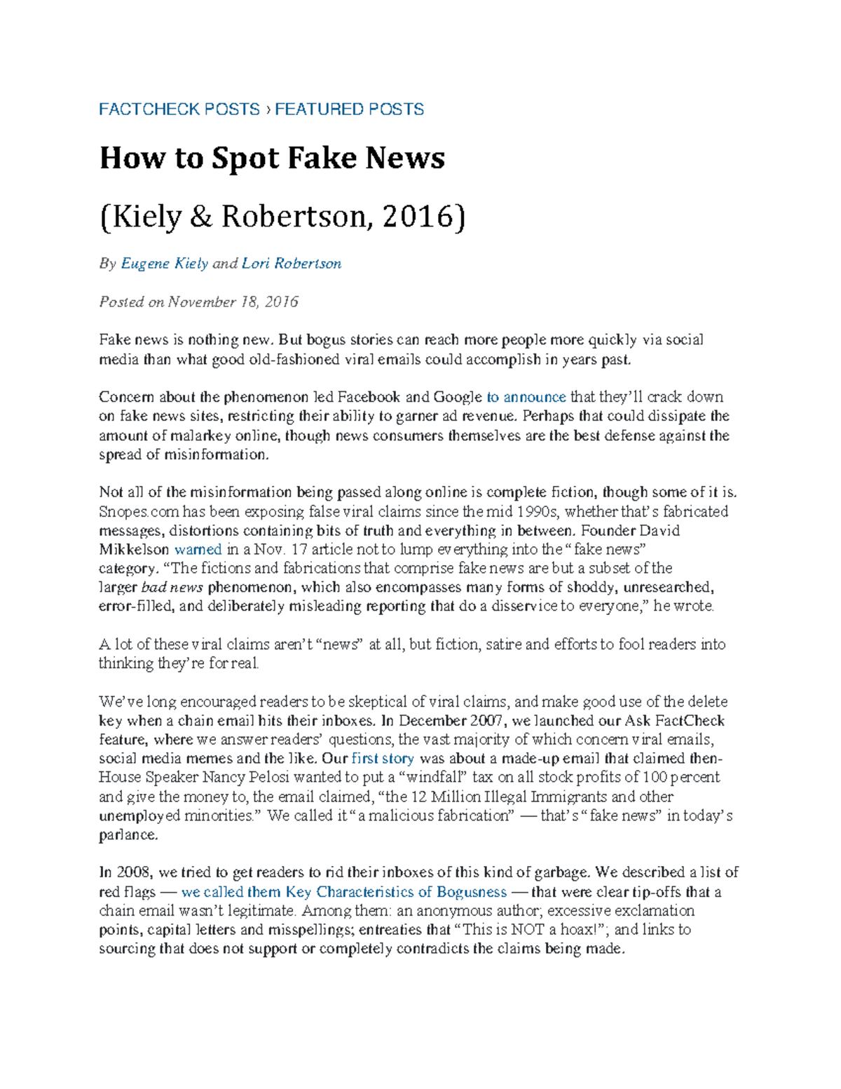 Summary and Response: Strategies to Identify Fake News - Studocu