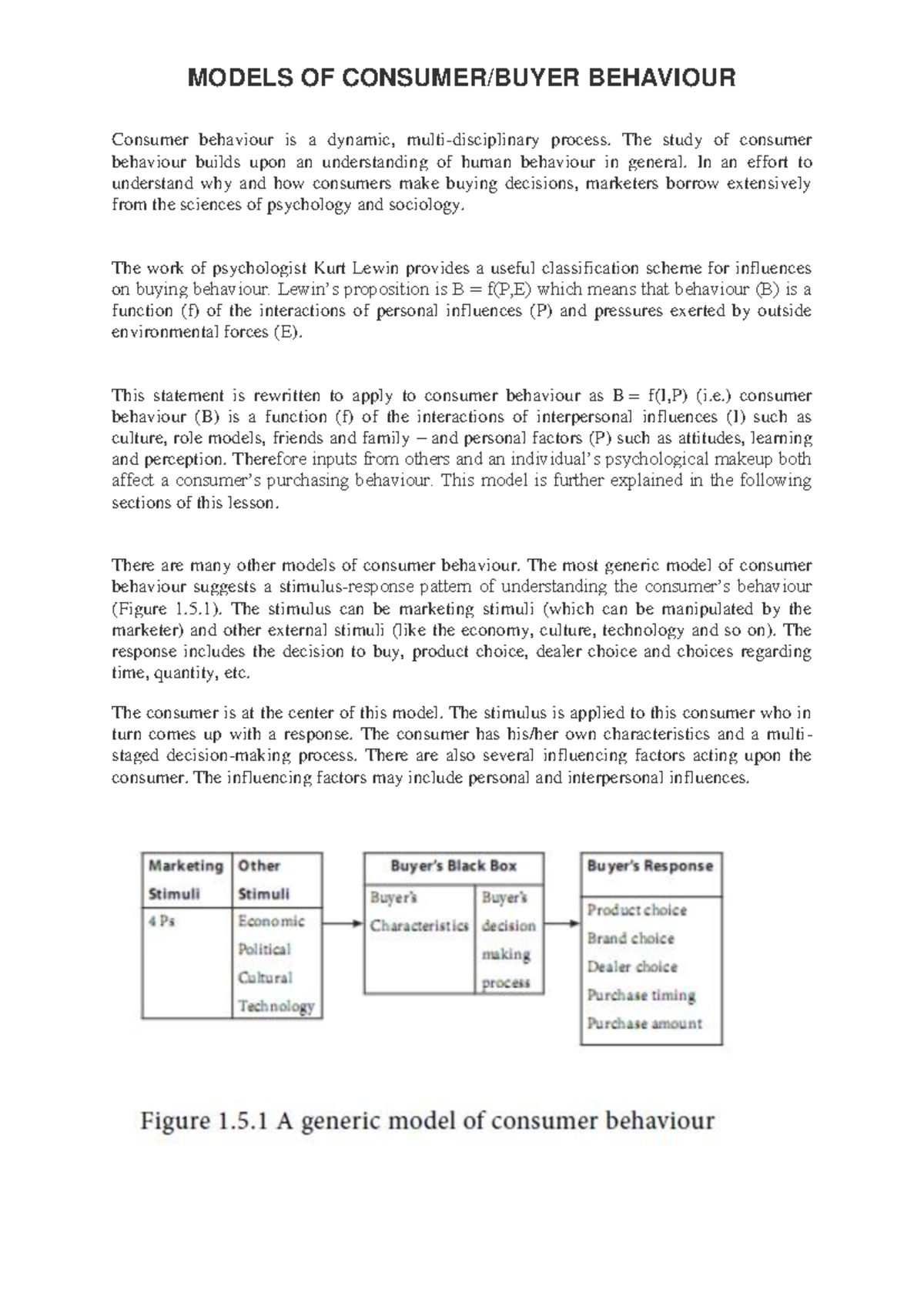 Howard Sheth Model & EKB - MODELS OF CONSUMER/BUYER BEHAVIOUR Consumer ...