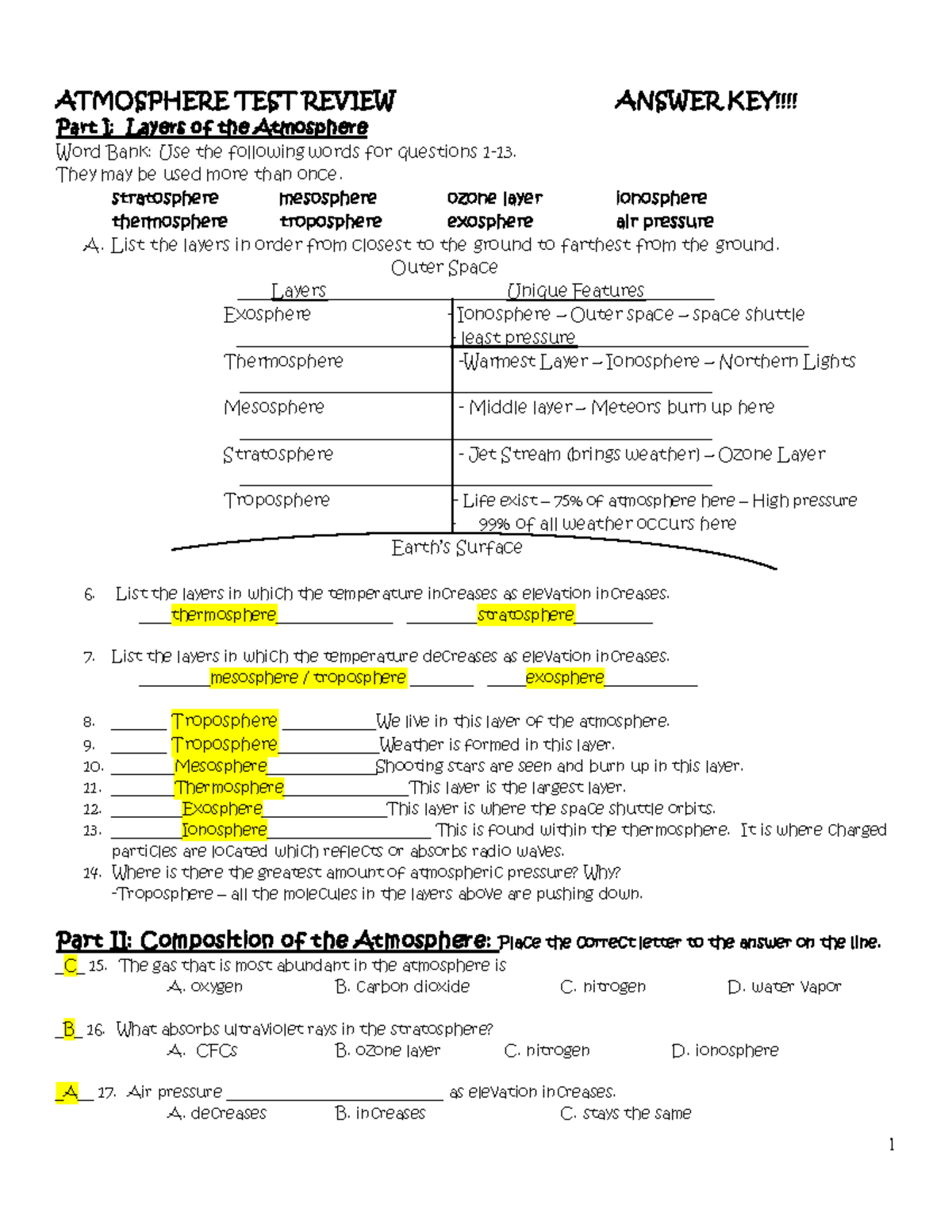 Atmosphere Test Review Answers (Midterm) 11-12 - Studocu