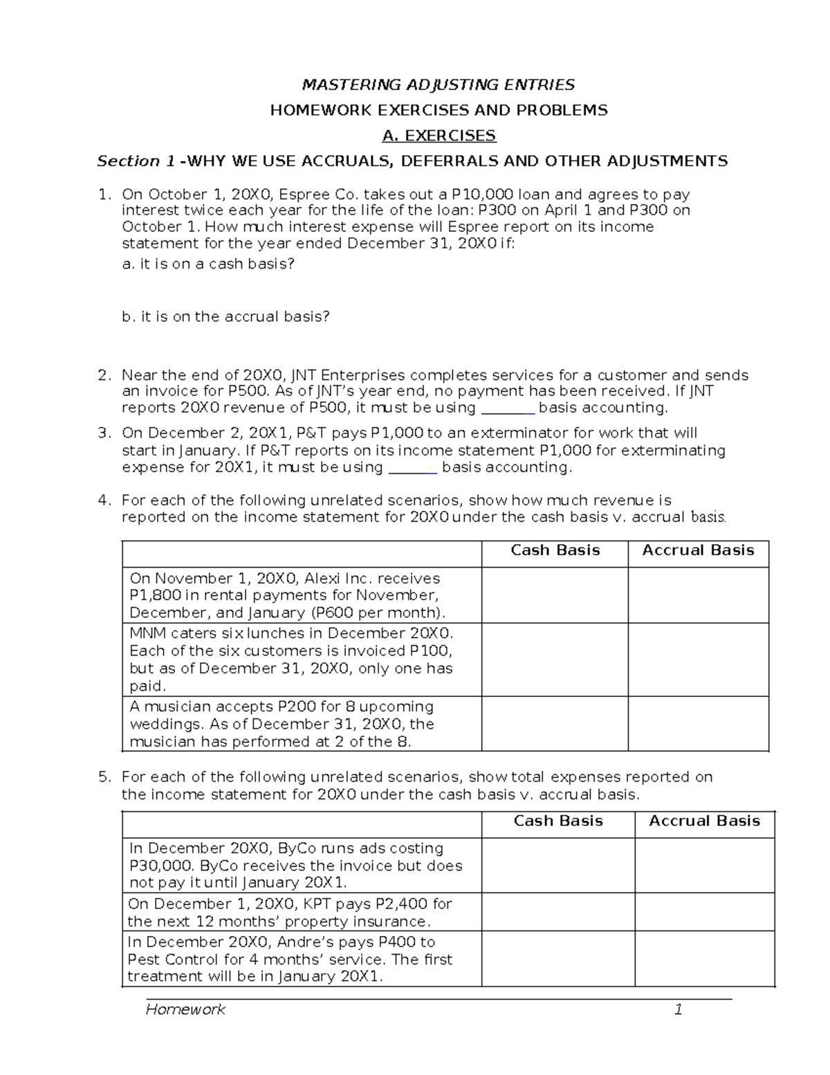 Adjusting Entries Homework & Exercises for ACCT101 - Studocu
