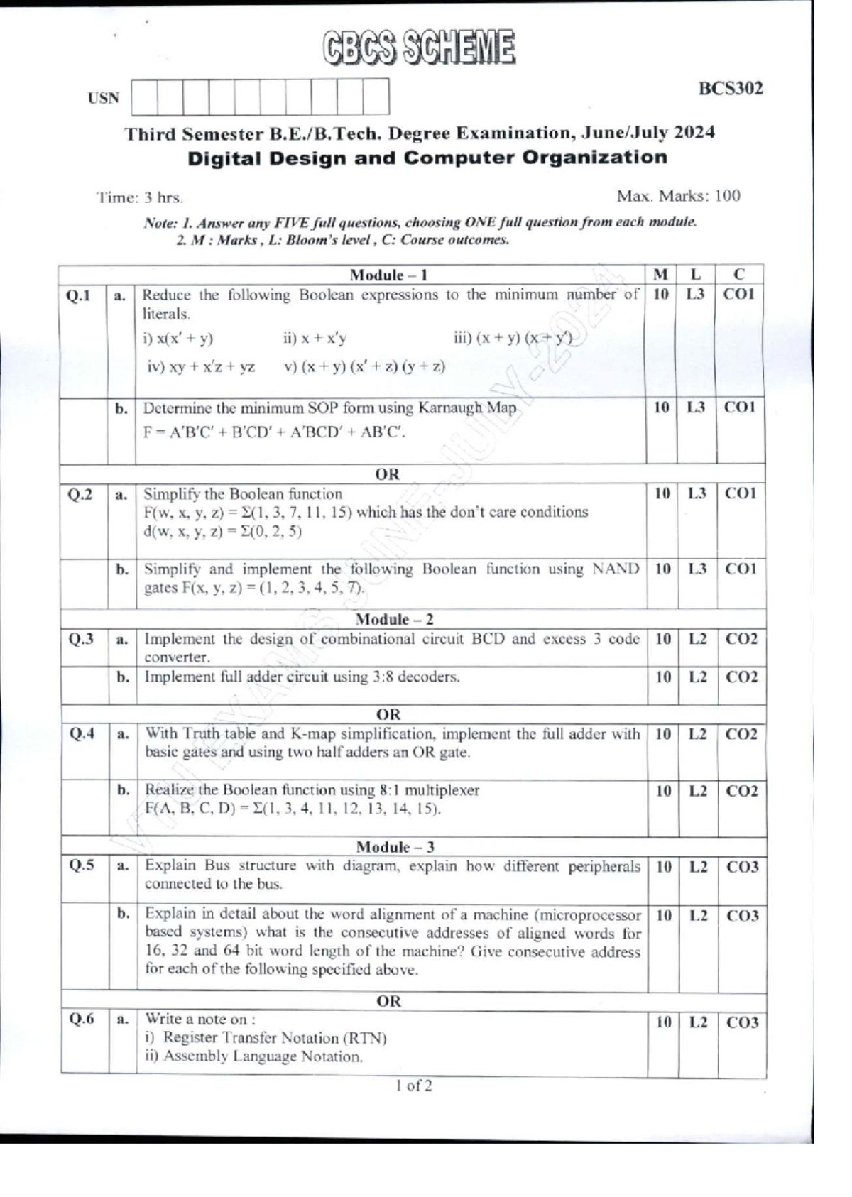 BCS302 Digital Design & Computer Organization PYQs for 2024 Exam - Studocu