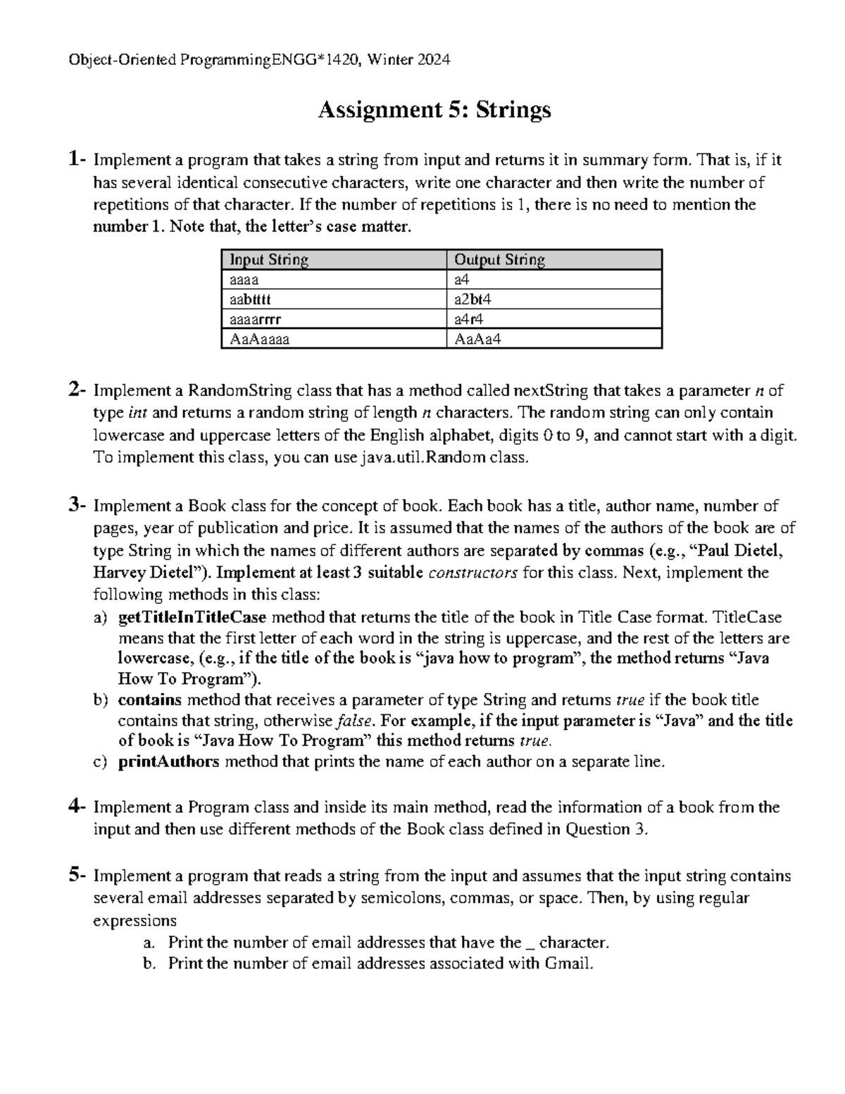 Winter 2024 CS101 Assignment 5: String Manipulation & Classes - Studocu