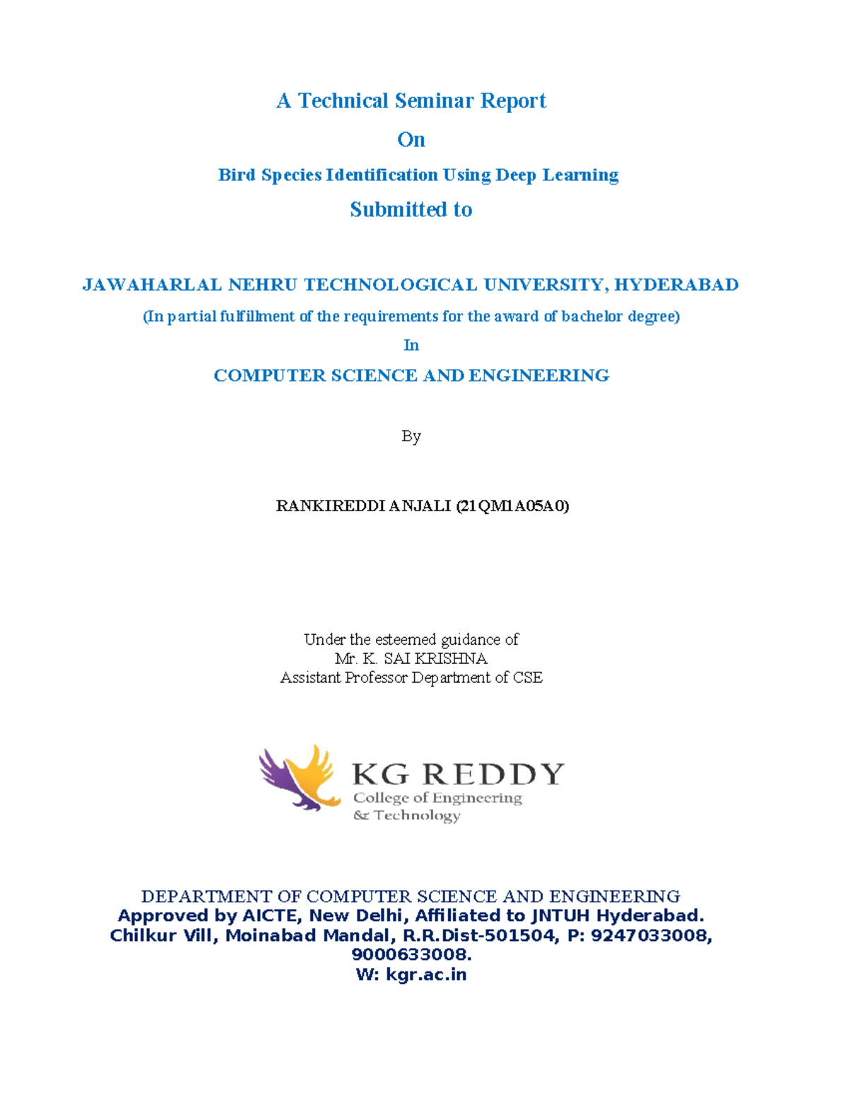 Bird species identification using deep learning: A seminar report (CSE ...