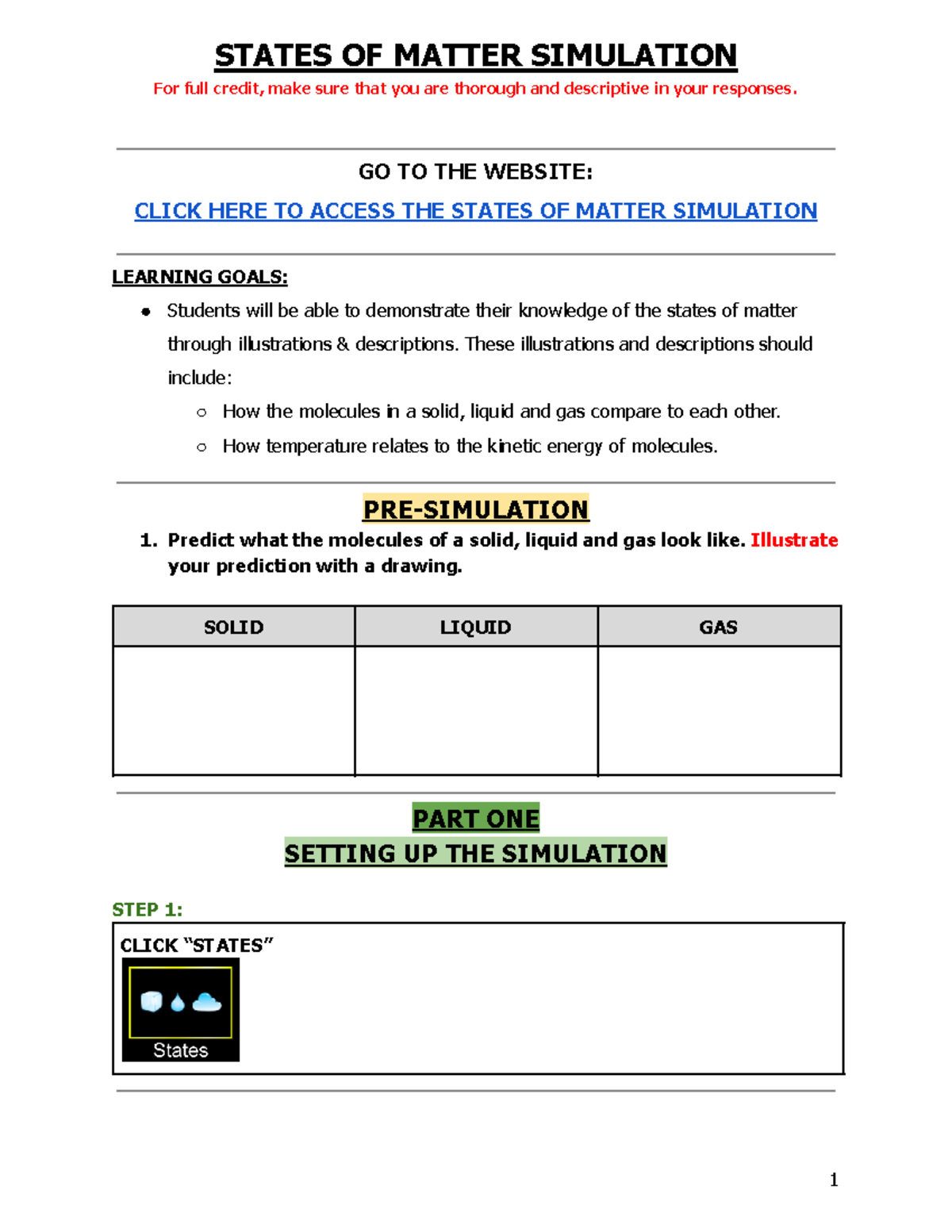 Q1 Simulation Activity Guide: Exploring States of Matter Concepts - Studocu