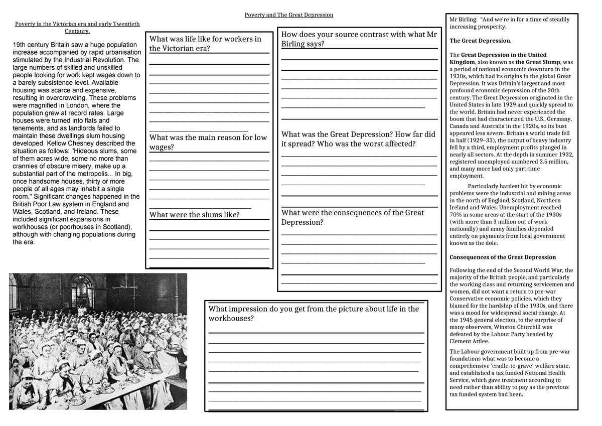 Poverty and The Great Depression: Life in 19th Century Britain - Studocu