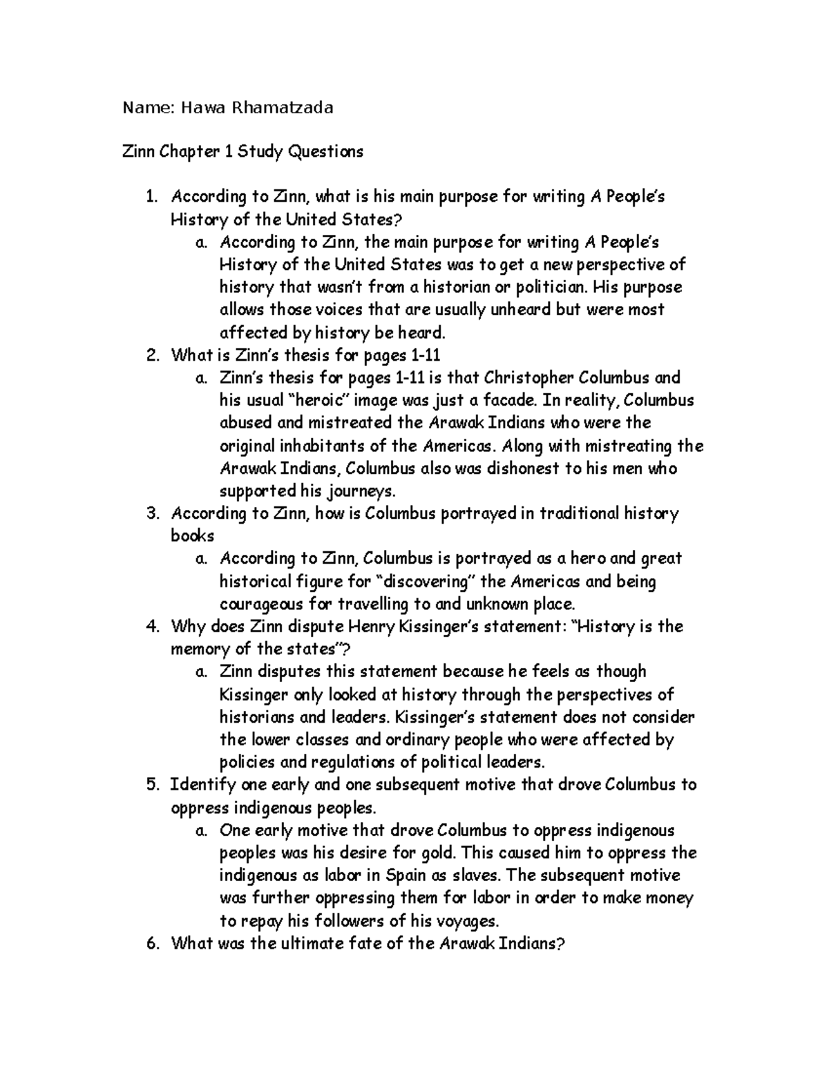 Zinn Chapter 1 Study Qs: Perspectives on Columbus & Indigenous Peoples ...