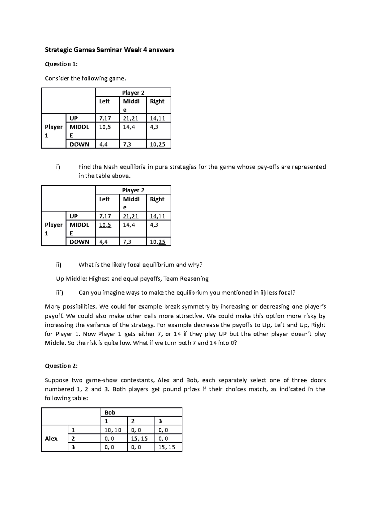 Week 4 Seminar Answers - Strategic Games Seminar Week 4 answers ...