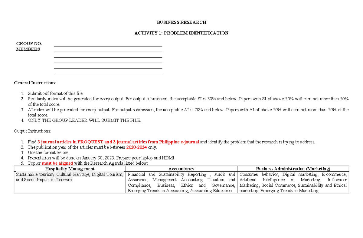 Activity 1. Problem Identification - BUSINESS RESEARCH ACTIVITY 1 ...