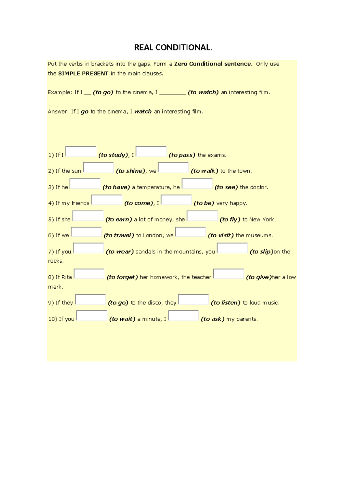 REAL Conditional Exercise (1) - Sabado 6-9 - Studocu