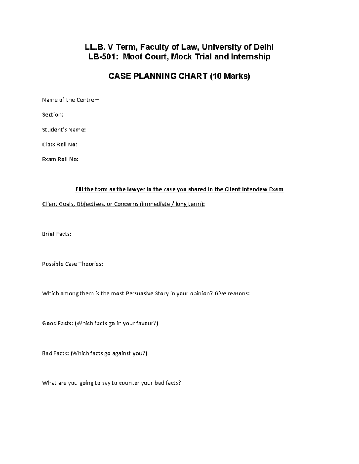 Case planning chart - LL. V Term, Faculty of Law, University of Delhi ...