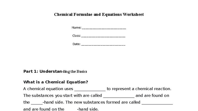 Chemical Formulae and Equations Worksheet (Ch5) with Answer Key - Studocu