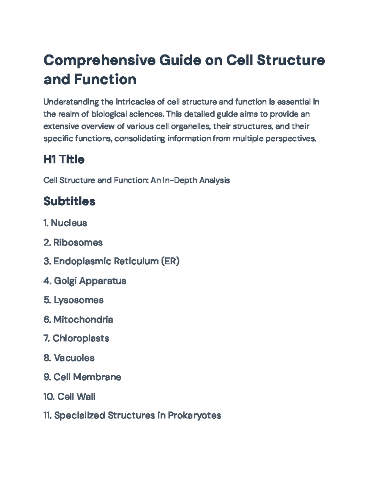 Cell Structure and Function: A Comprehensive Overview for Biology - Comprehensive Guide on Cell ...