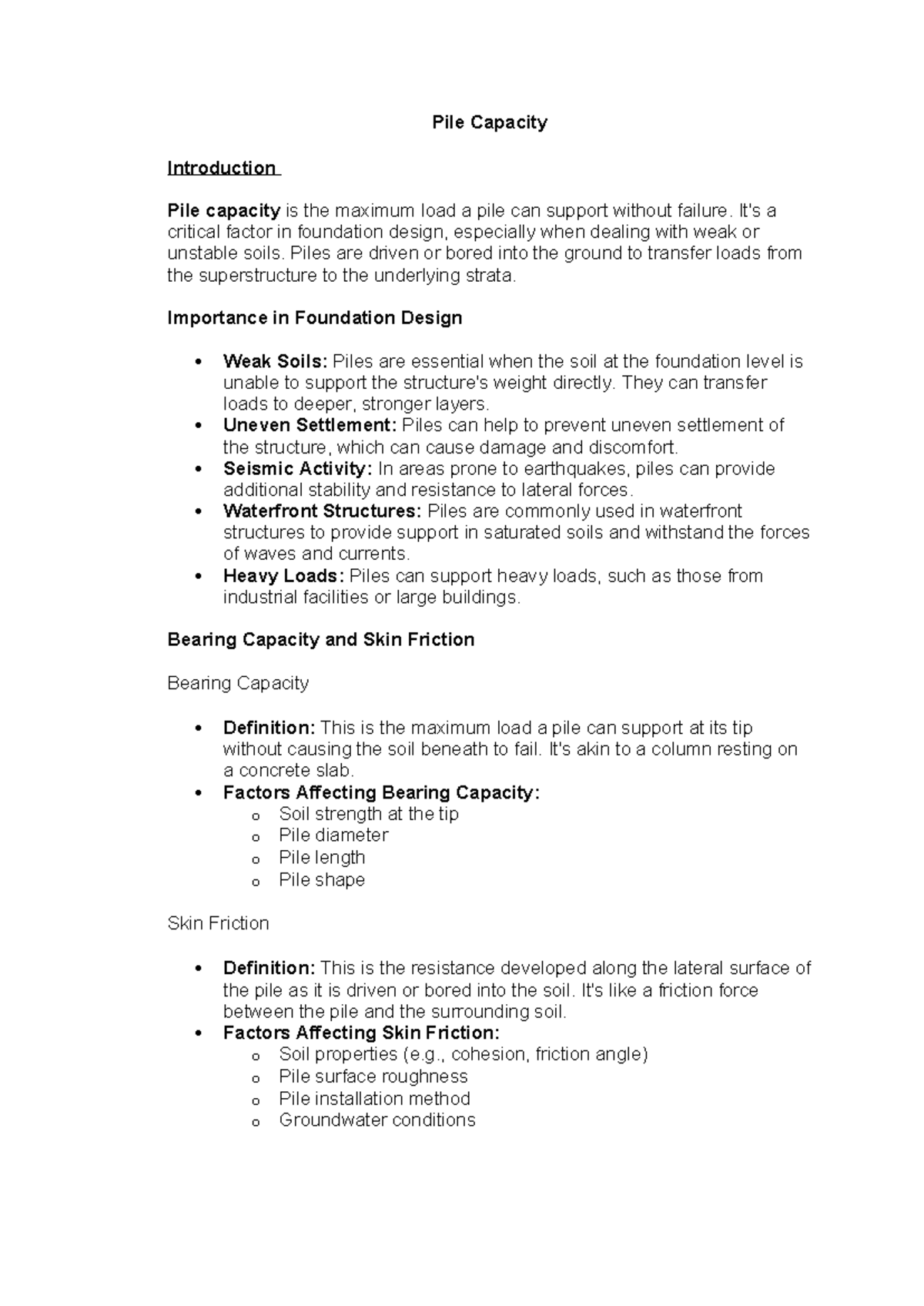 Pile Capacity and Spacing Design for Foundation (ENG 301) - Studocu